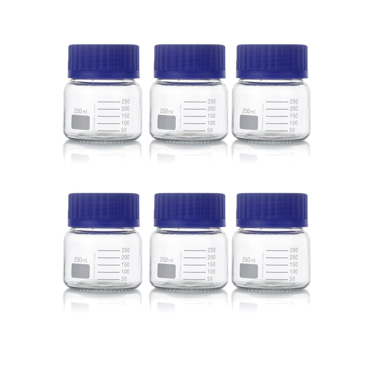 6 Pack 250mL Wide Mouth Media Bottle,Round Reagent Media Bottle with GL80 Screw Cap,Storage Lab Glass Bottle,Premium Scientific Glassware for Labs, Classrooms or Home Use Glass Container (250ML)