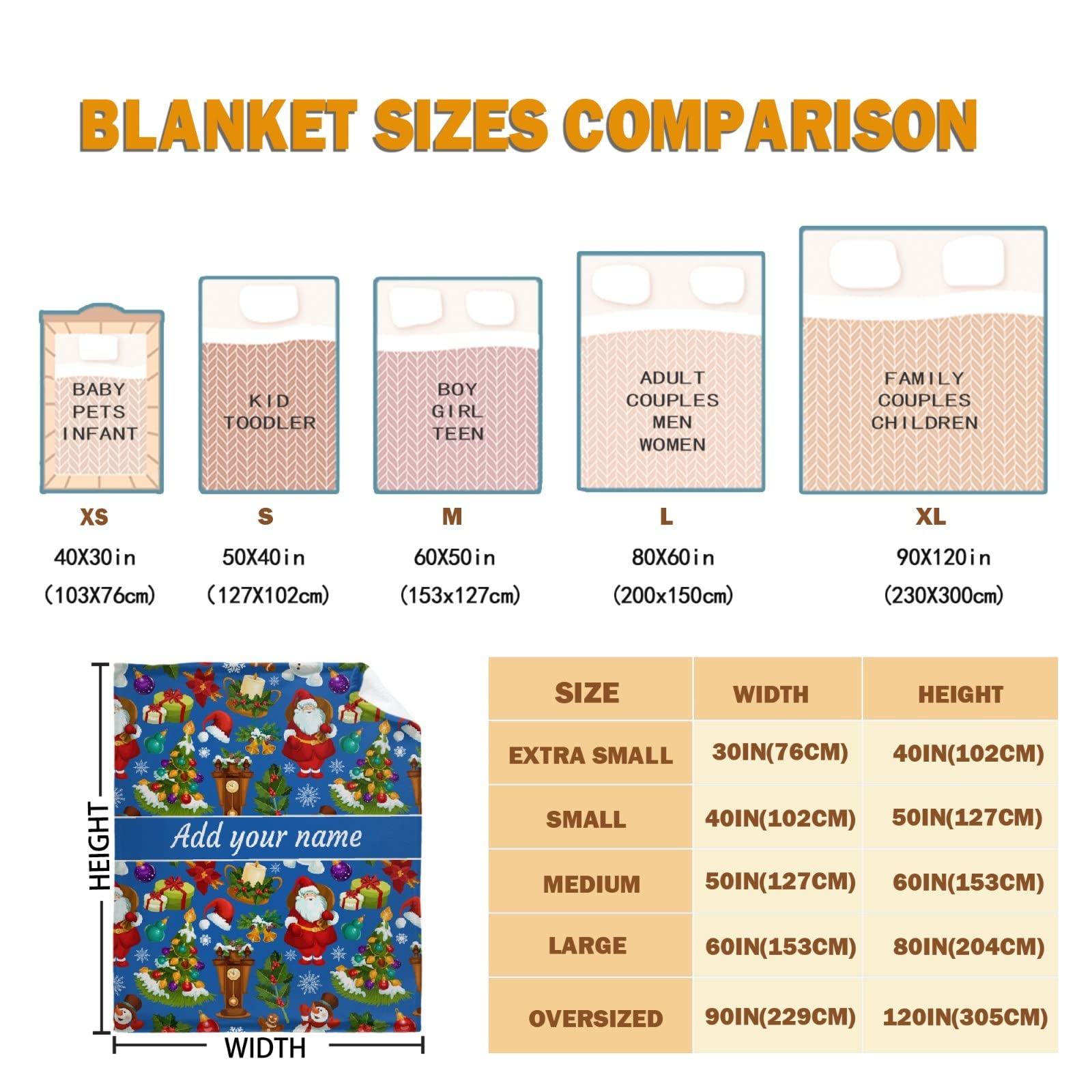 Custom Christmas Blanket Personalized Custom Name Christmas Throw Blanket Soft Cozy Flannel Blanket—Medium 60"x50" (Twin) Teen