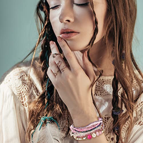 FIBO STEEL 6 Sets Bohemian Stackable Bead Bracelets for Women Stretch Multilayered Bracelet Set Multicolor Jewelry,Small Beads Stylish Style