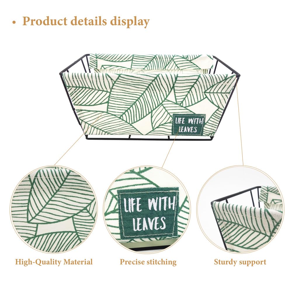 AIPOKE EPOCH Canvas Storage Basket Metal Holder Desk Table Organizer Home Decor, Green Leaf
