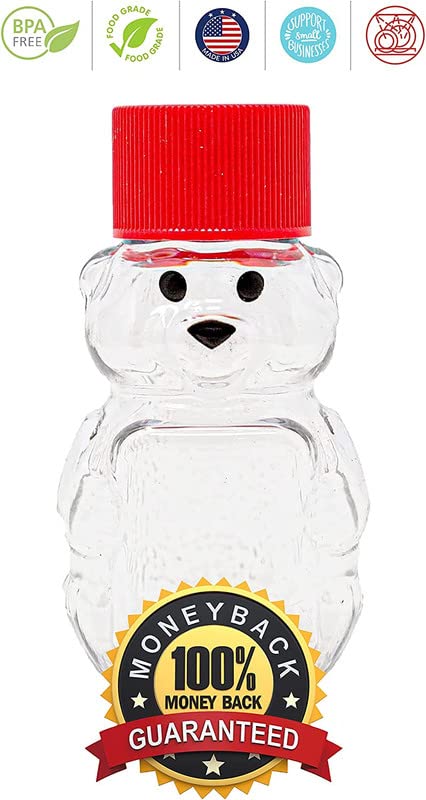 Clearview Containers | 2 Ounce Honey Bears with Screw Top Lid | Red, 24 Pack | Perfect for Holidays, Baby Shower Gifts, Beekeeping, Honey Dispensing