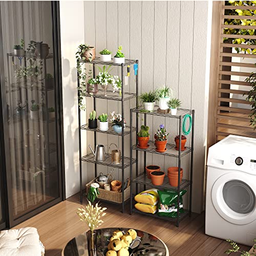 HOMEFORT 5-Shelving Unit,Adjustable Wire Shelving,Metal Wire Shelf with Shelf Liners and Hooks for Kitchen,Closet,Bathroom,Laundry,Black,21" W x 11" D x 59" H