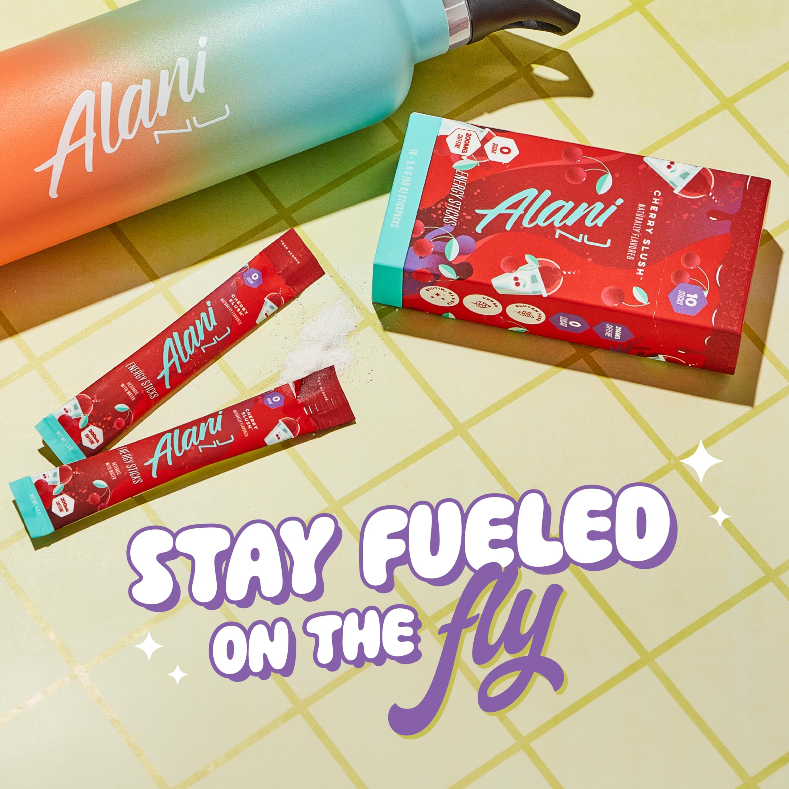Alani Nu Cherry Slush Energy Sticks | Energy Drink Powder | 200mg Caffeine | Pre Workout Performance with Antioxidants | On-The-Go Drink Mix | Biotin, B Vitamins | Zero Sugar | 5 Calories | 10 Pack