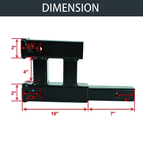 Dual 2" Trailer Receiver Hitch Rise-Drop Adapter Extender Extension Tow with Pin and Clip (GTW 4,000 lbs)