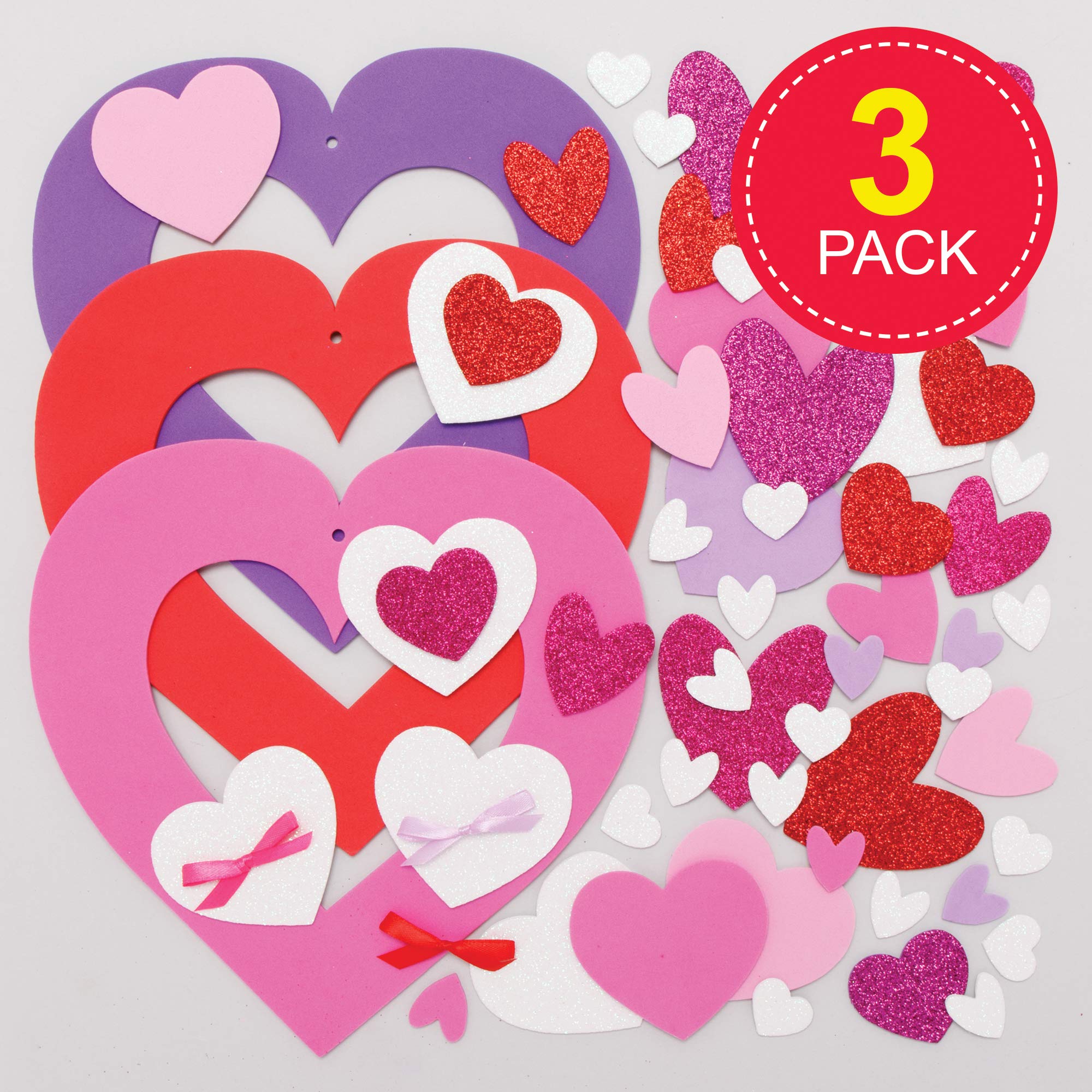 Baker Ross AX733 Heart Wreath Kits - Pack of 3, Creative Valentine's Day Art and Craft Supplies for Kids to Make and Decorate