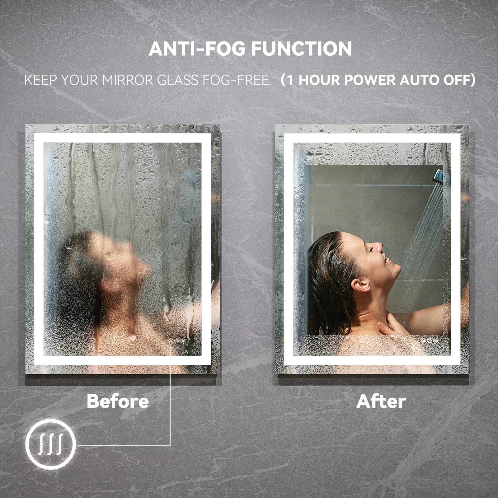 ANTEN 36" X 28" LED Mirror for Bathroom, Anti-Fog Bathroom Vanity Mirror with Lights, Shatter-Proof, 3000-6000K, Stepless Dimmable LED Vanity Mirror, Bathroom Mirrors for Wall
