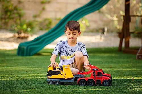 CAT Construction Toys, Heavy Movers, Semi Firetruck and Trailer with Bulldozer, Lights & Sounds, Ages 3 and up