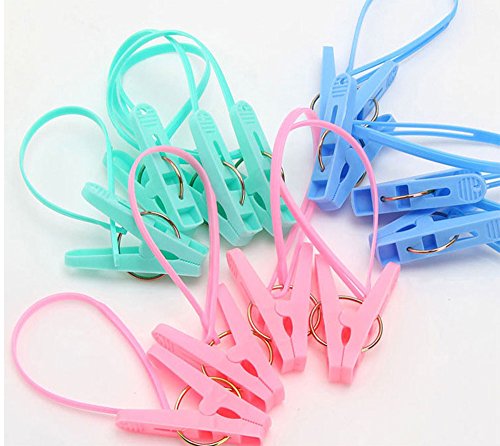 JCBIZ 24Pcs Clothes Peg Clip Pins,Multicolor Rope Clip Hanging Clothes line Windproof Hanger Sock Clothes Drying Peg PP Plastic Clips Hooks