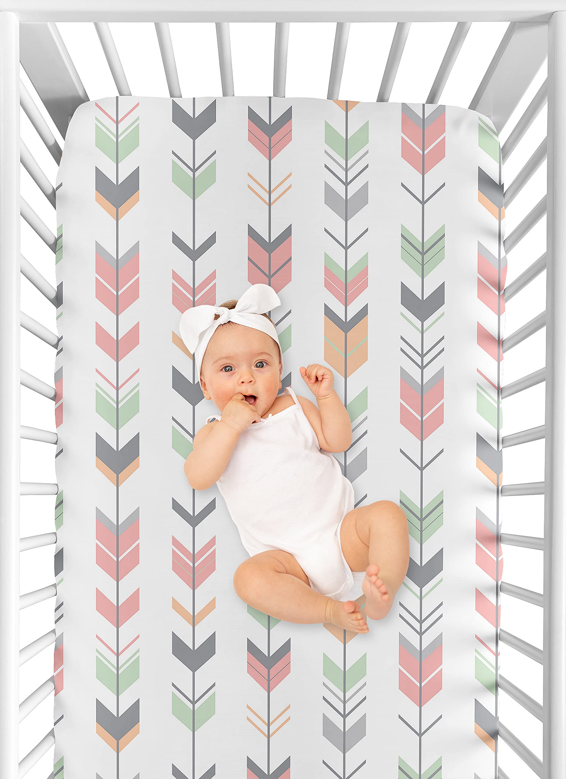 Fitted Crib Sheet for Grey, Coral and Mint Woodland Arrow Baby/Toddler Bedding Set Collection - Arrow Print