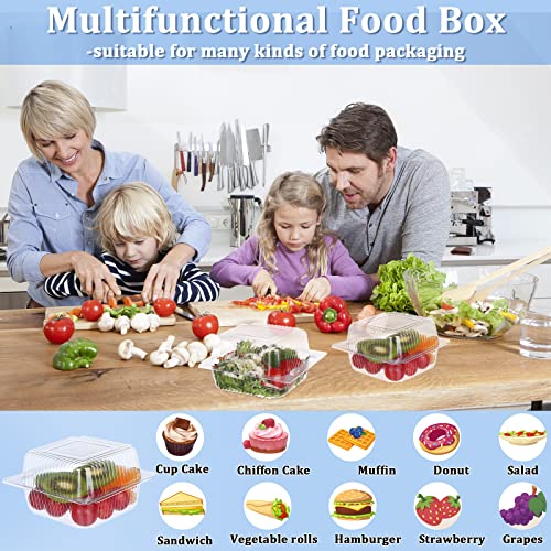 Clamshell Food Containers 50pcs Clear-Hinged Plastic Containers, Durable Dessert Containers for Cakes, Sandwiches, Salad and Fruits, Stackable Clear To Go Plastic Containers Keep Your Food Fresh