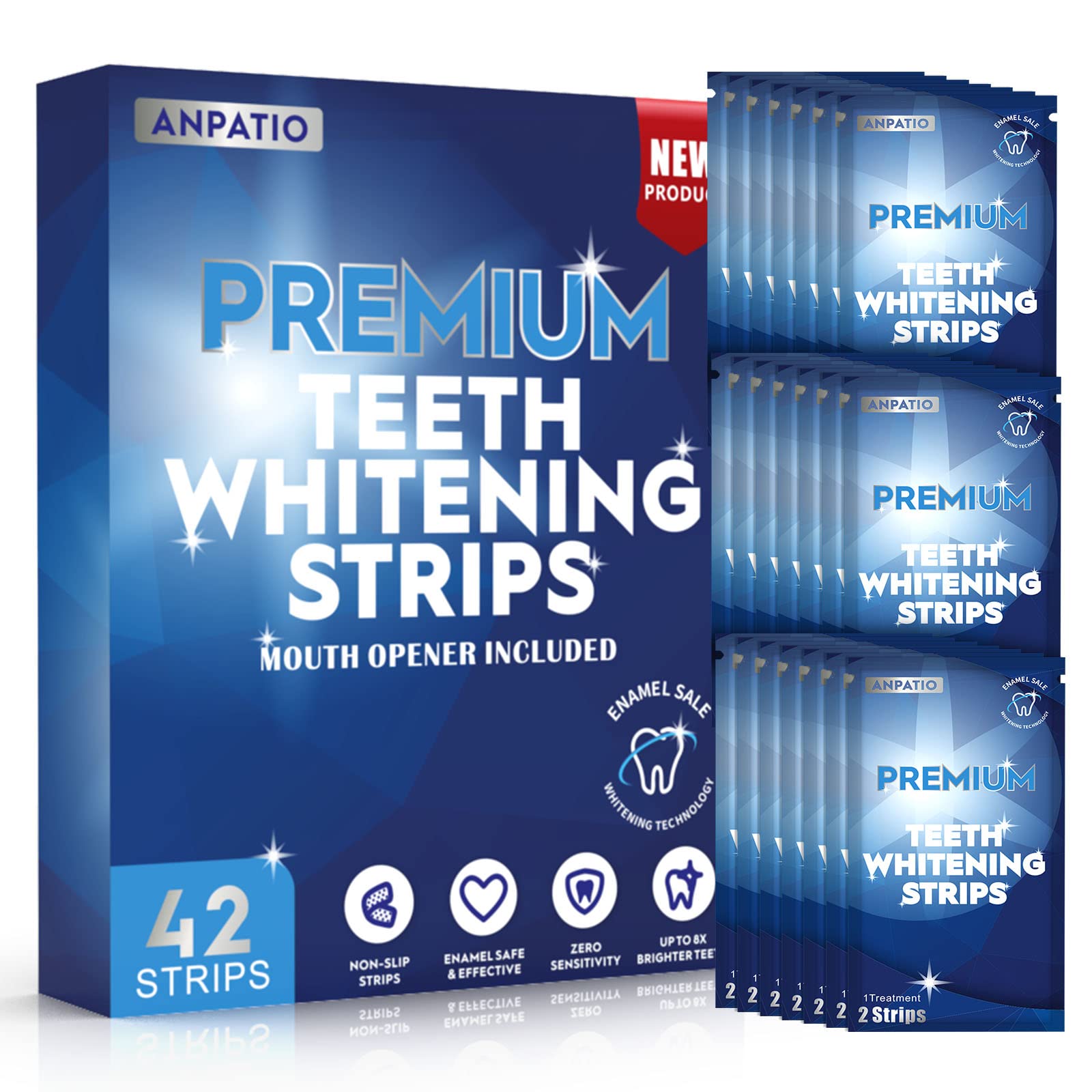 Anpatio Teeth Whitening Strips 21 Treatment, Non-Slip White Strip Without Any Harm - Safe for Enamel - Non Sensitive Teeth Whitening Kit, Bamboo Toothbrush (42PCs)