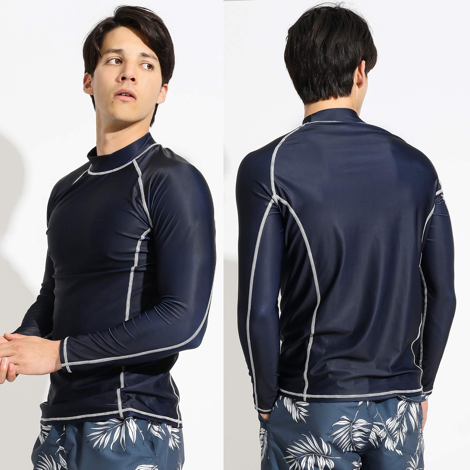 Actleis Men's Long Sleeve Rash Guard, UPF50+ UV Sun Protection Swimming Shirts Quick Dry Surf Tee XXL Navy