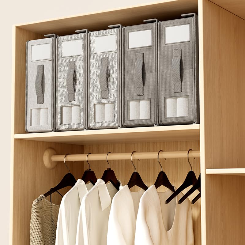 ARTIFICAY 4 Pack Bed Sheet Organizers and Storage, Foldable Sheet Organizer for Linen Closet, Sheets Set Folder Keeper with Window XL (Queen & King Size) (Gray Arrow, Pack of 4)