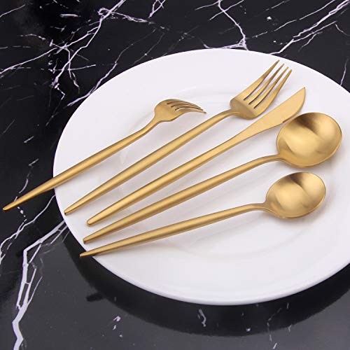 Vanys Silverware Set, Matte Gold Flatware Cutlery Set Service for 4, Satin Finish 20 Piece Stainless Steel Utensils Set for Home and Restaurant, Dishwasher Safe