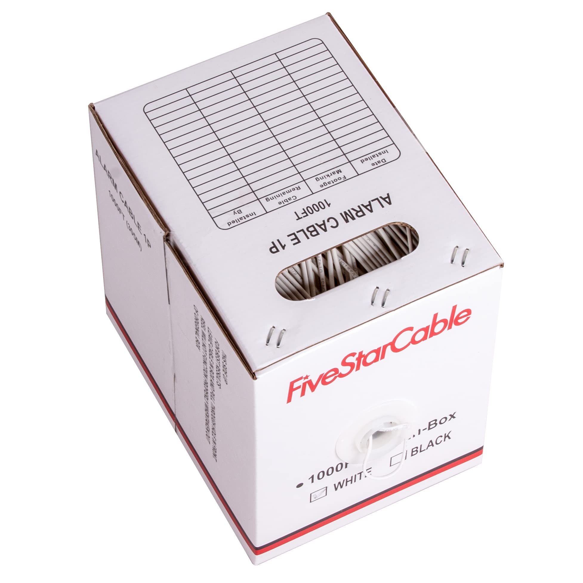 FiveStarCable 22-2 1000 Ft. Alarm Wire 22AWG 2 Conductors 22/2 22-2 Security Cable Alarm Bulk Cable for Efficient Power and Signal Transmission White
