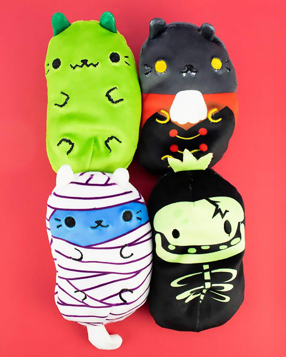 Cats vs Pickles - Scary Collection #2 - Catzilla, Count Catula, Coder Cat, & Skully - 4-Pack - 4" Cute Cuddly Collectible Bean Plush Toy - are You Team Cat or Team Pickle? Collect Them All!