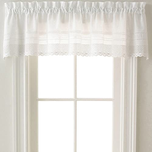 CHF & You White Crochet Cafe Kitchen Curtain Window Valance, Rod Pocket, 58W x 14L inch, 1 Valance