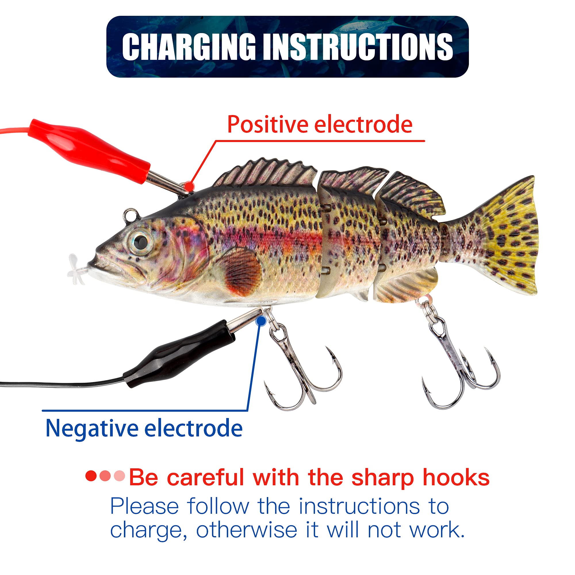 Actume Electric Fishing Lure 5.5'' Robotic Wobblers Bait Auto-Swimming 4 Segment Swimbaits USB Rechargeable LED Light Self-propelling Lure Tackle (Set G)