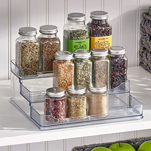 mDesign Plastic Kitchen 3-Tier Spice Rack Holder, Storage Organizer for Cabinet, Counter, Pantry, Shelf, Hold Spices, Seasoning, Jars, Canned Food, Appliances - Ligne Collection - 2 Pack - Clear