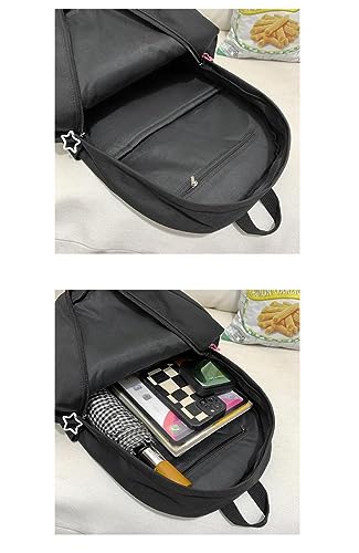 Cute Y2K Backpack Daily Use, Kawaii Aesthetic Harajuku Durable Shoulder Bag Daypack Bookbag Hiking Travel Backpack (black)