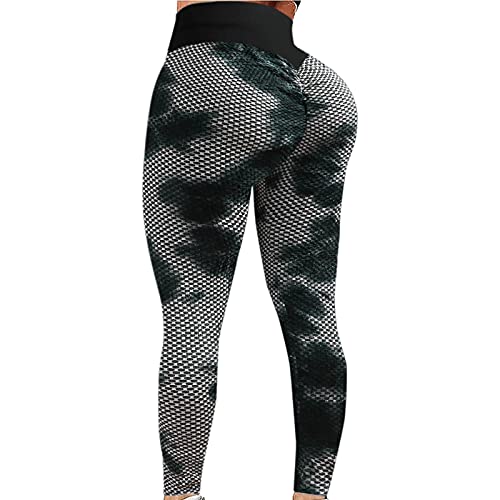 Bblulu Women's High Waist Yoga Pants Tie-Dyed Tummy Control Active Ruched Butt Lifting Stretchy Leggings Textured Booty Tight