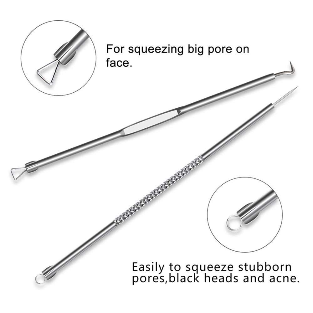 9 In 1 Pimple Blackhead Remover Extractor Tool Kit, Professional Safe Treatment for Zit Popper White Head Acne Blemish Comedone Removing for Nose Face Skin- Black