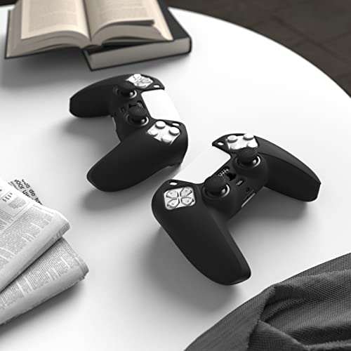 PlayVital Black Pure Series Anti-Slip Silicone Cover Skin for ps5 Controller, Soft Rubber Case for ps5 Wireless Controller with Black Thumb Grip Caps