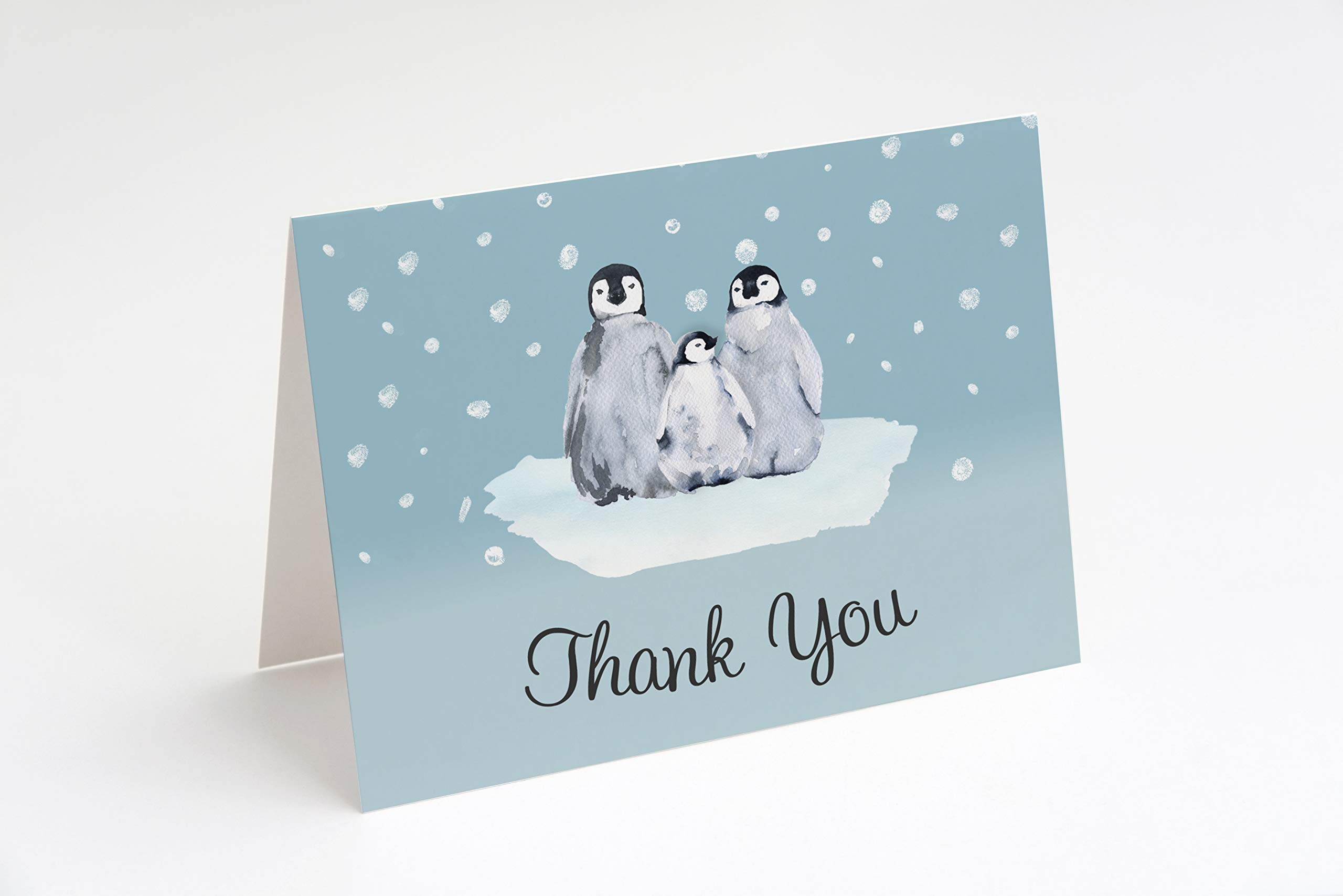 The Invite Lady Baby Shower Thank You Cards Girl Or Boy Penguin Winter Snowflake Notes With Envelopes (24 count)