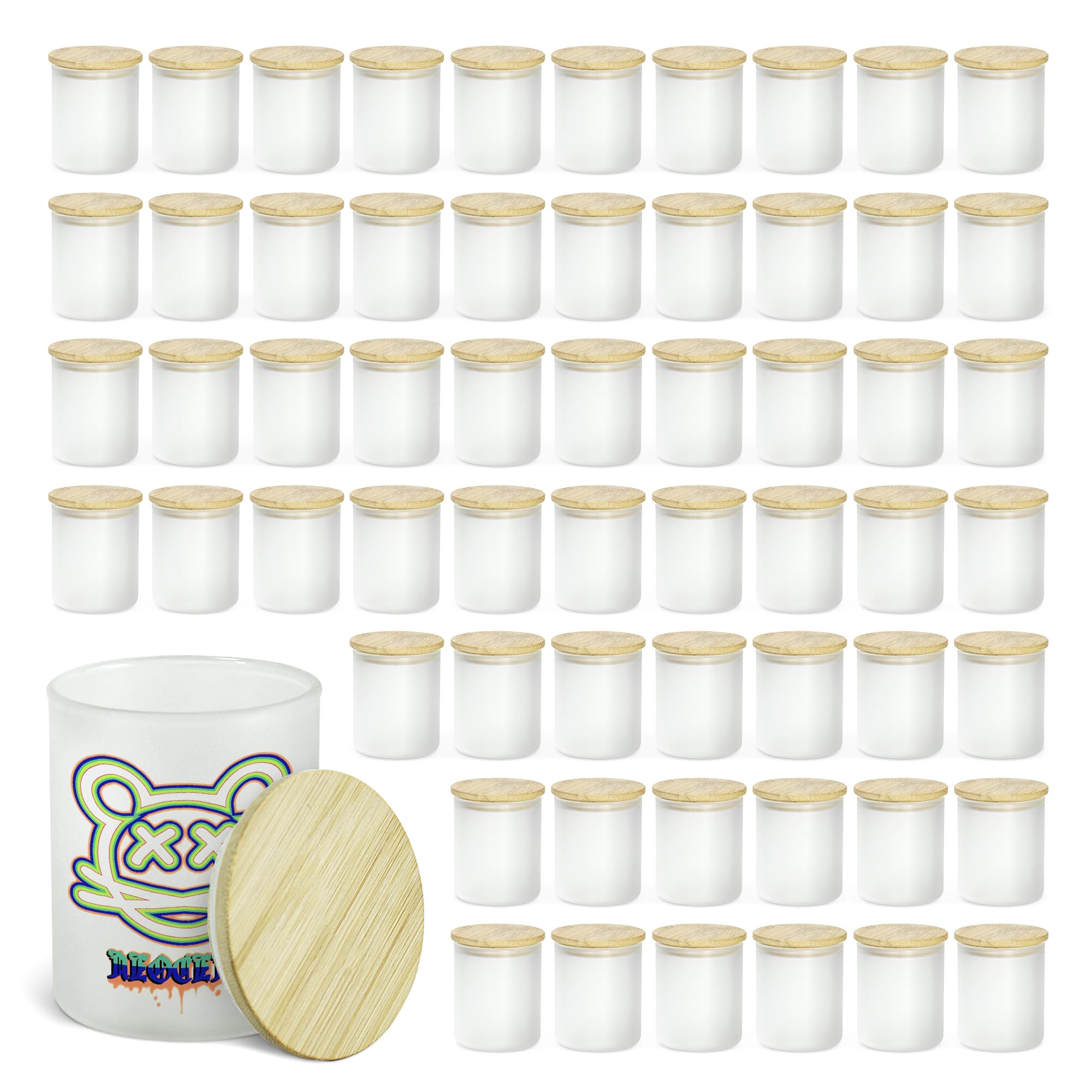 AGH 6oz Sublimation Glass Tealight Candle Holder with Bamboo Lids,12 Pack Frosted Candle Jars Blanks Candle Vessels for Hand Candle Making, for Wedding Party Decorations, Home Table Decor.