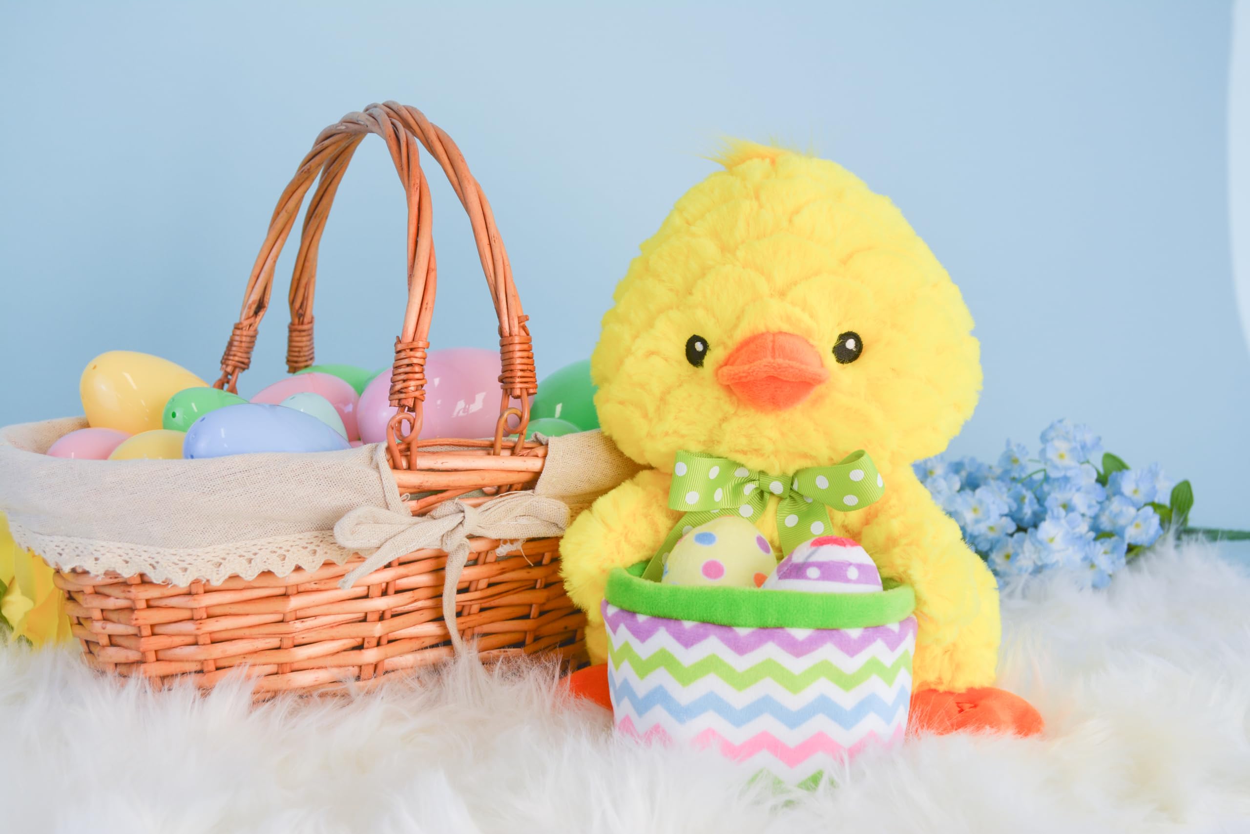 Cuddle Barn - Basket of Eggs - Chick | Easter Basket Stuffer Animated Animal Plush Toy Chick Holds Basket of Plush Eggs and Twirls Around to Bunny Hop, 10 inches