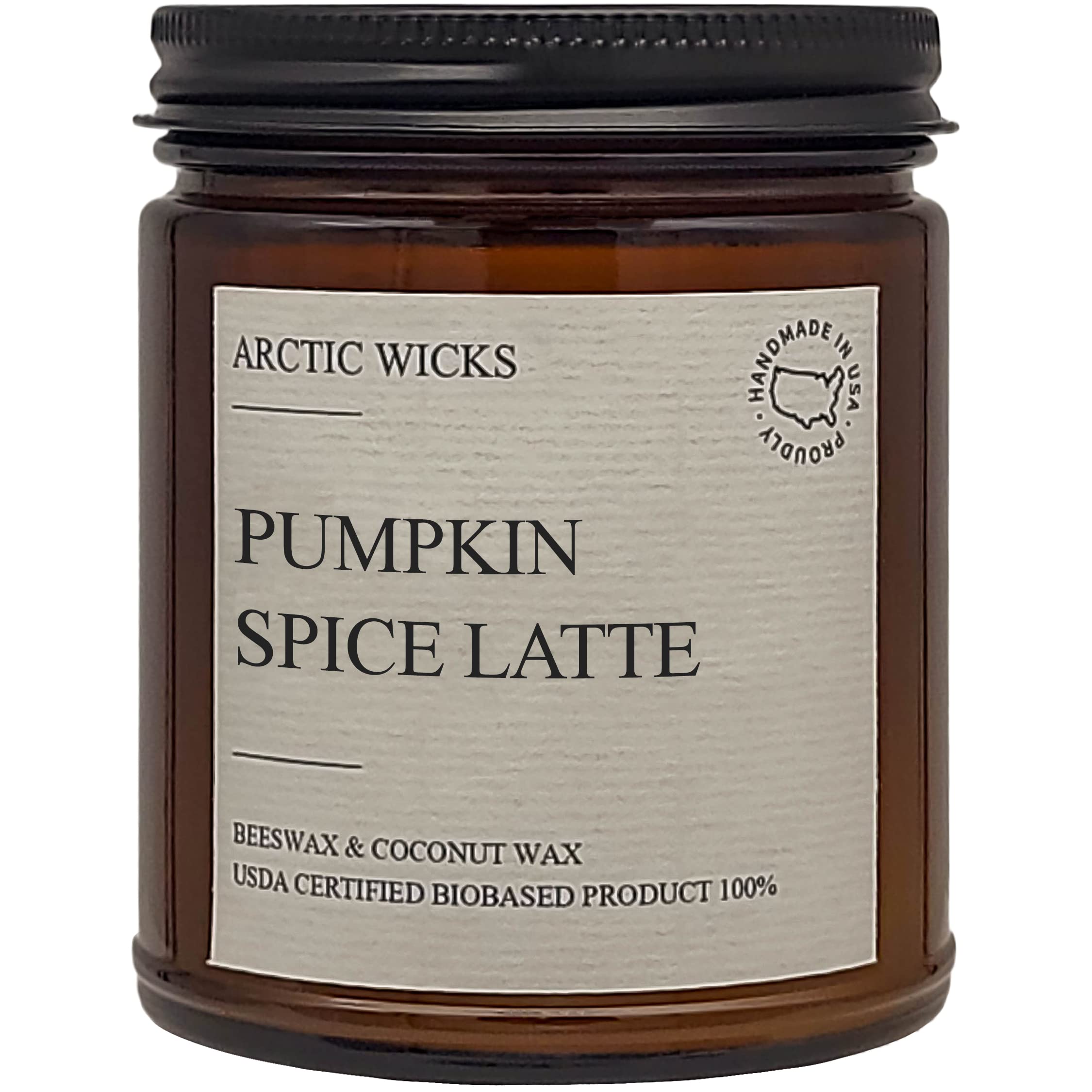 Pumpkin Spice Latte Candles | Arctic Wicks Scented Candles Coconut & Beeswax Candles | 9oz Amber Non-Toxic Candle Fall Decor Candles Gifts Pumpkin Spice Candles for Autumn | USDA Certified Biobased