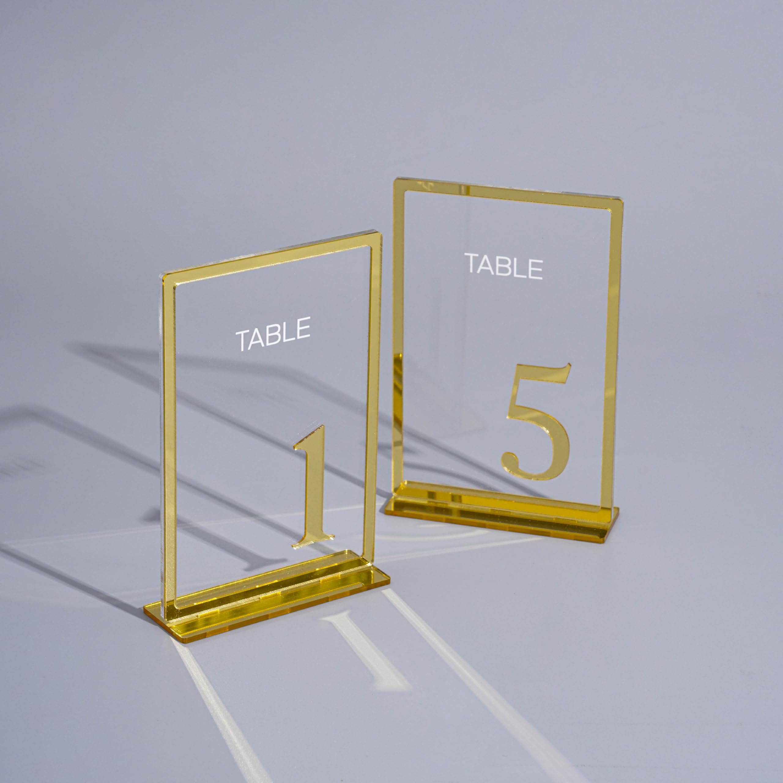 Blue Violet Wedding Table Numbers 1-25, Gold Mirror Acrylic Table Numbers with Stands, 4x6” Table Sign and Holder, Laser Cut 3D Overlay, Table Numbers for Reception
