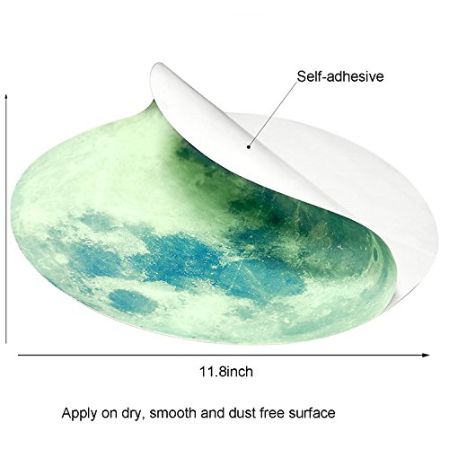 Homics Glow in The Dark Moon Wall Decals 11.8 inch Luminous Sticker at Night, Perfect Ceiling or Wall Decor for Kids' Bedroom
