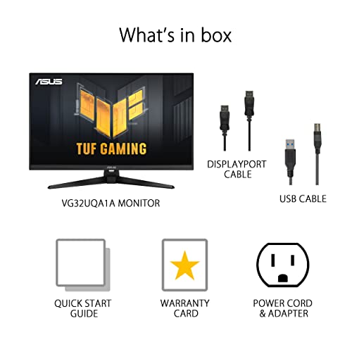 ASUS TUF Gaming 32” (31.5” viewable) 4K HDR DSC Gaming Monitor (VG32UQA1A) - UHD (3840 x 2160), 160Hz, 1ms, Extreme Low Motion Blur Sync, Freesync Premium, HDMI2.1, Speakers, 120% sRGB, DisplayHDR 400