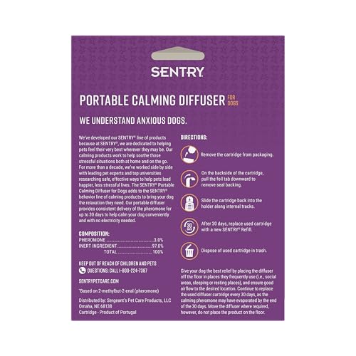 Sentry Behavior Portable Calming Diffuser for Dogs, Reduces Stress and Bad Behavior with Calming Pheromones, Easy-to-use Portable Design, 30 Day Release