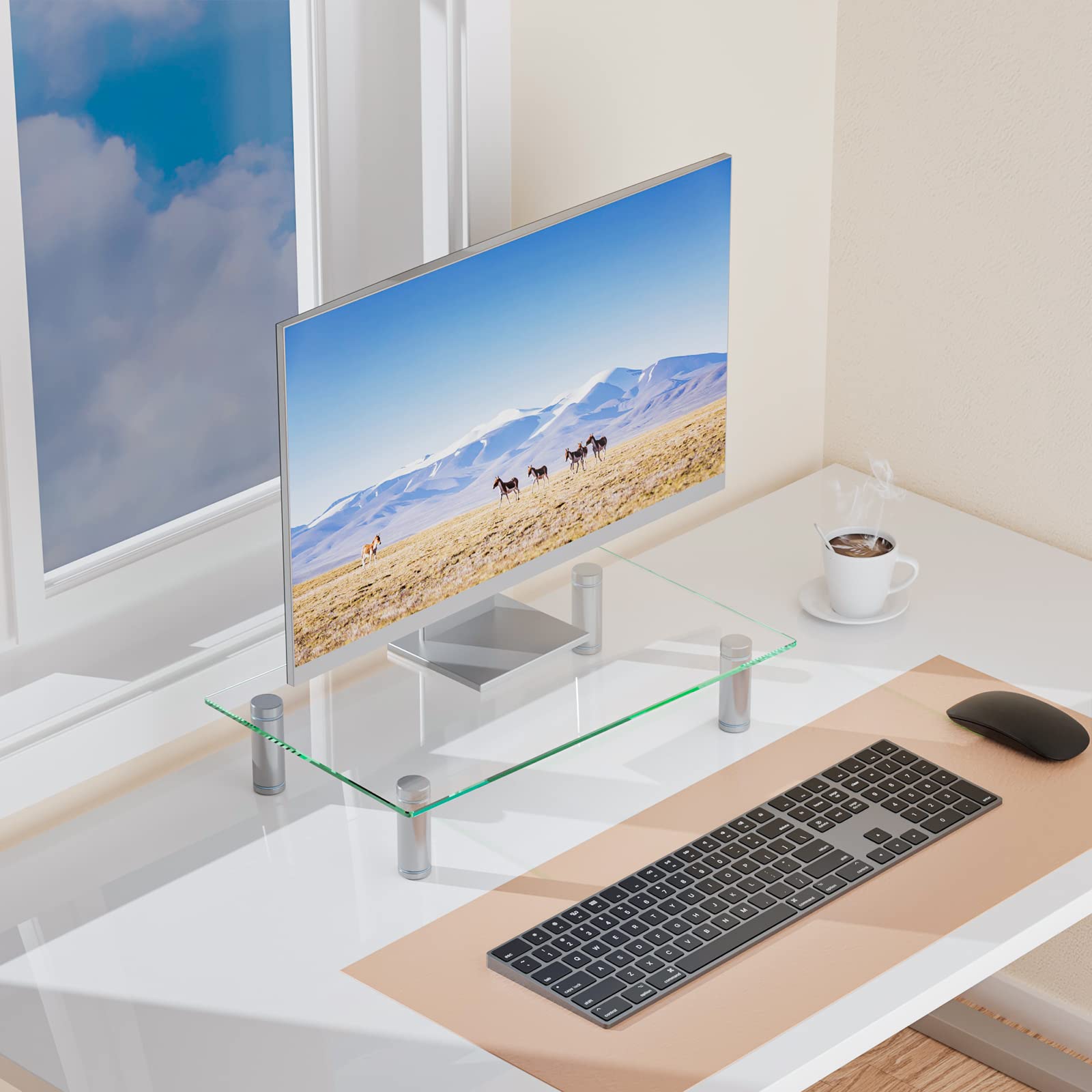 Wali Glass Monitor Stand, Clear Laptop Stand Adjustable Computer Riser for Desktop Display (GTT001-2), 16x10in, 2 Pack, Clear