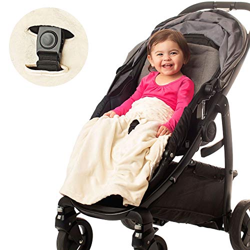 Non-Slip Stroller Blanket - Stays in Place, Off The Floor, Out of Stroller Wheels. Light Spring Soft Cream Baby Blanket for Infant and Toddlers, Universal Fit for All Strollers and Car Seat