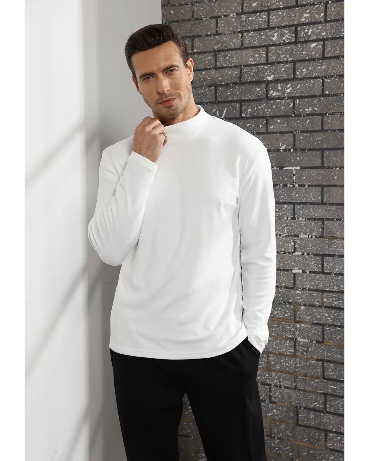 Annystore Men’s Turtleneck Sweater Slim Fit Mock Turtleneck Knitted Casual Thermal Pullover Sweater White