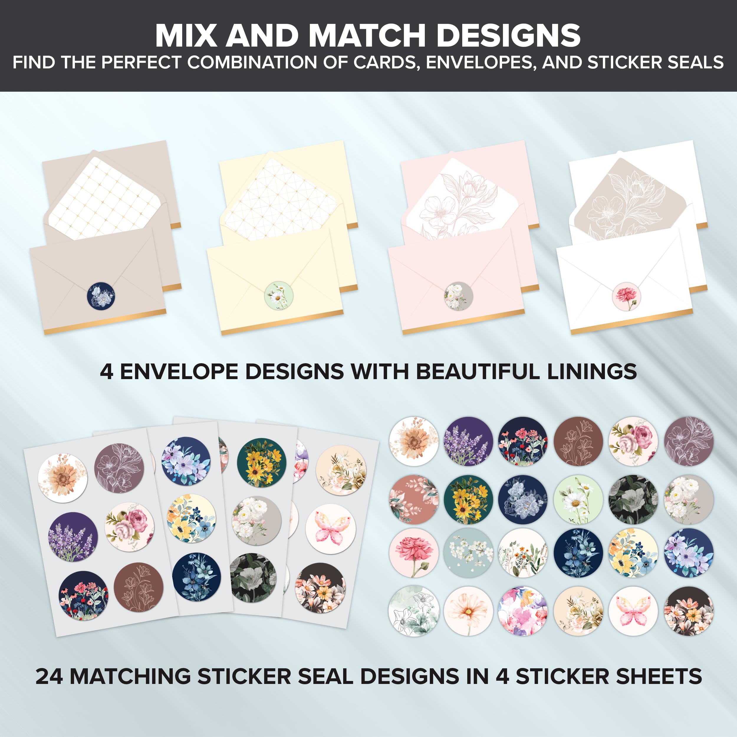 Decorably Assorted Cards with Envelopes & Stickers - 24 Pack Assorted Sympathy Cards with Envelopes, Printed Message Inside Sympathy Cards Assortment Box with Envelopes, 6x4in Pack of Sympathy Cards