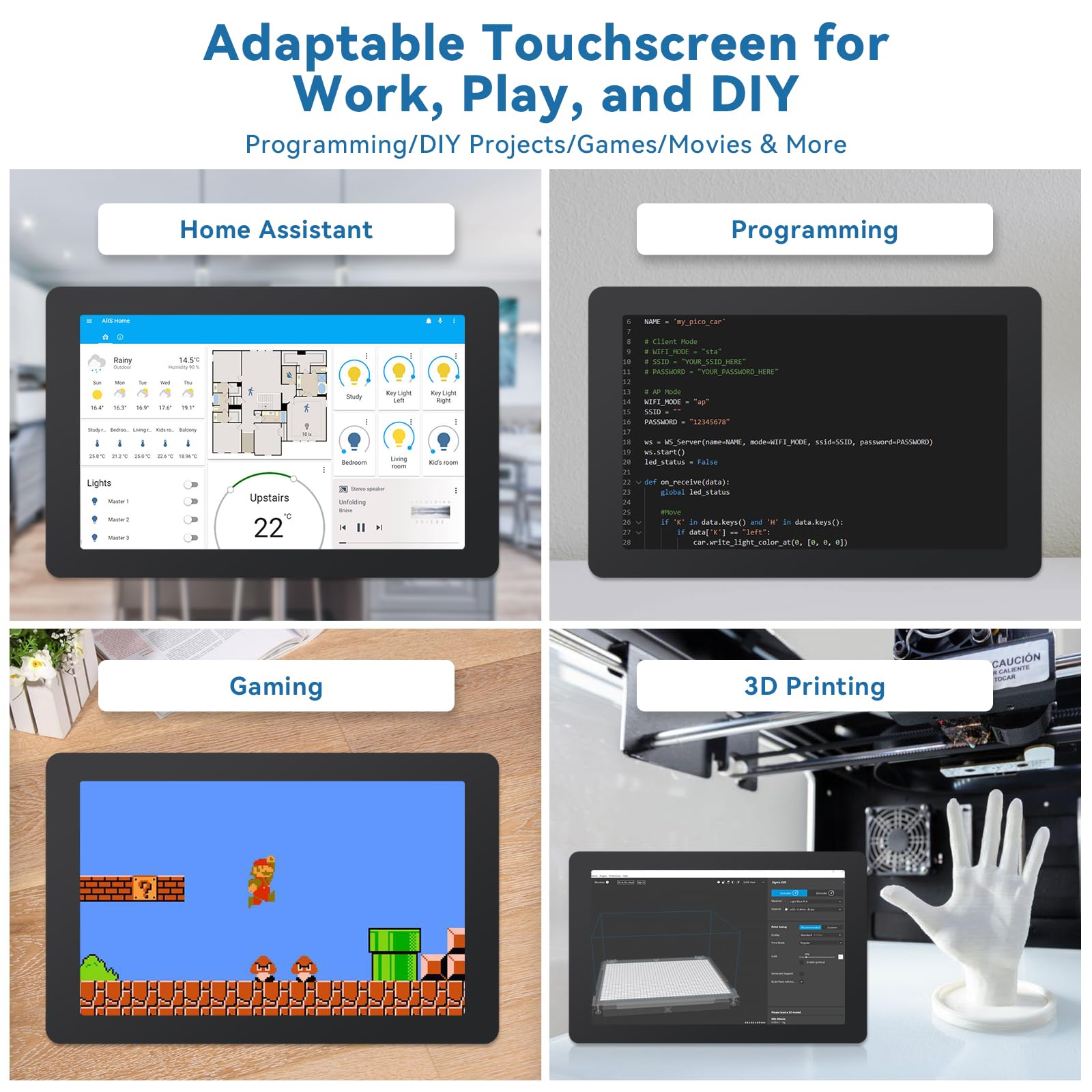 SunFounder Latest 10 Inch DIY Touch Screen for Raspberry Pi 5, IPS HD 1280x800 LCD, HDMI, DC 12V/5A, Output 5V/5A, 10-Point Touch, No Driver, Dual Speakers, 16:10, Compatible with RPi 5/4/3/Zero 2W