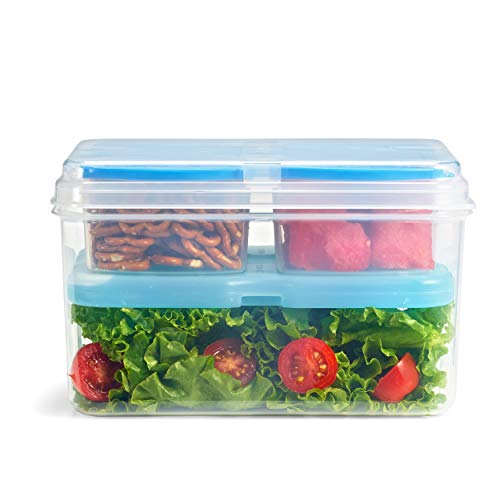 Fit & Fresh 216HL Entree Set with Ice Pack, 3 Reusable Portion Control Containers, BPA-Free, Microwave/Dishwasher Safe Lunch Box, Entrée, Blue