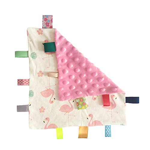 G-Tree Pink Baby Tag Comforter Taggy Blanket, Security Blanket with Multi-Coloured Tag, Taggy Plush Comforter - Pale Pink Textured Underside