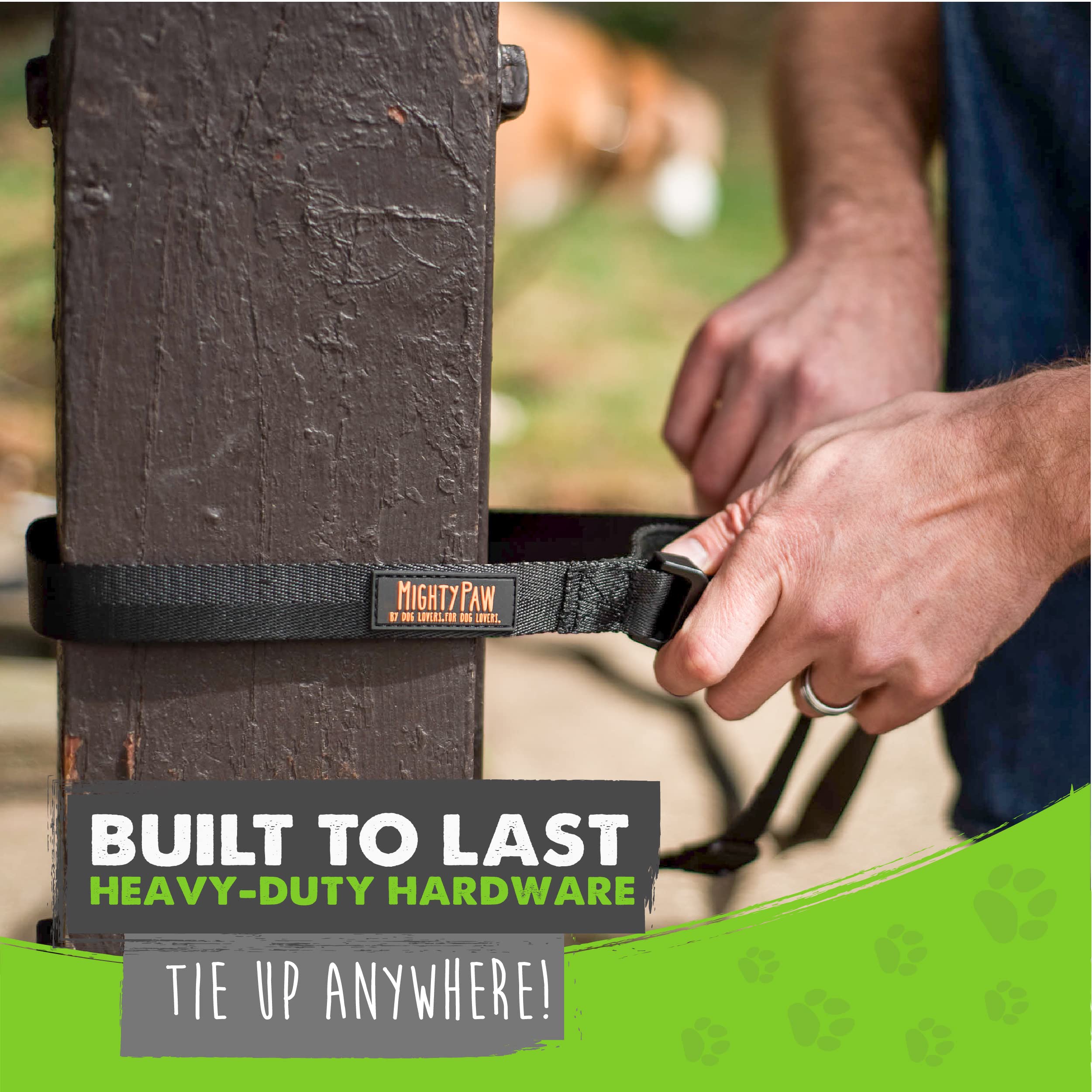 Mighty Paw Long Dog Leash | Pet Lead for Off-Leash Recall Training. Premium Quality Nylon Tie Out , Includes a Buckled Padded Handle. Great for Yard, Camping and Training. (15 Feet, Black)