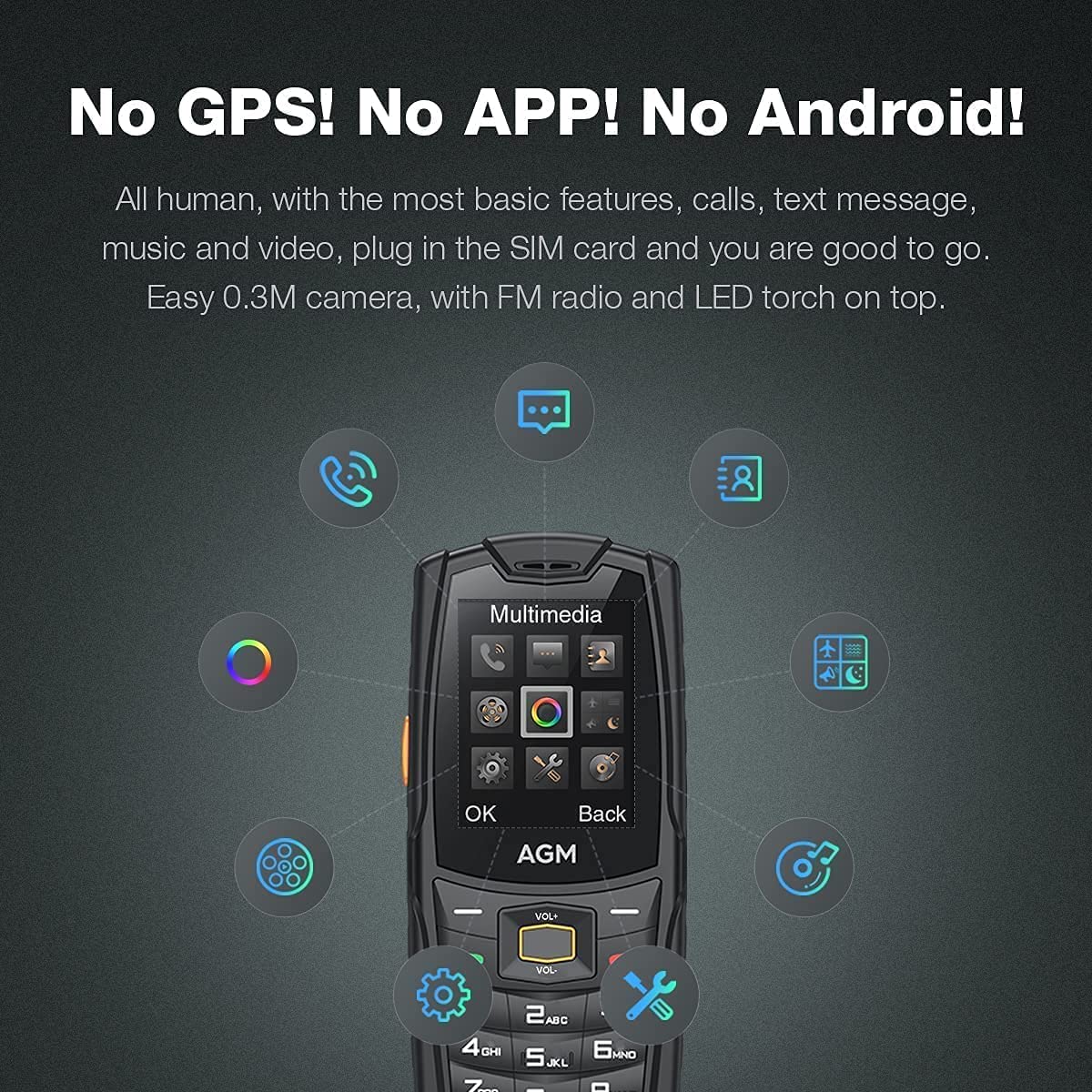 AGM M6 4G Rugged Phone, Large Button Cell Phones for Seniors, Waterproof/Dustproof/Drop-Proof, 2500mAh Battery, 109dB Powerful Speaker, 2.4'' Touchscreen, Dual SIM Cards, T-Mobile Only, 48+128MB