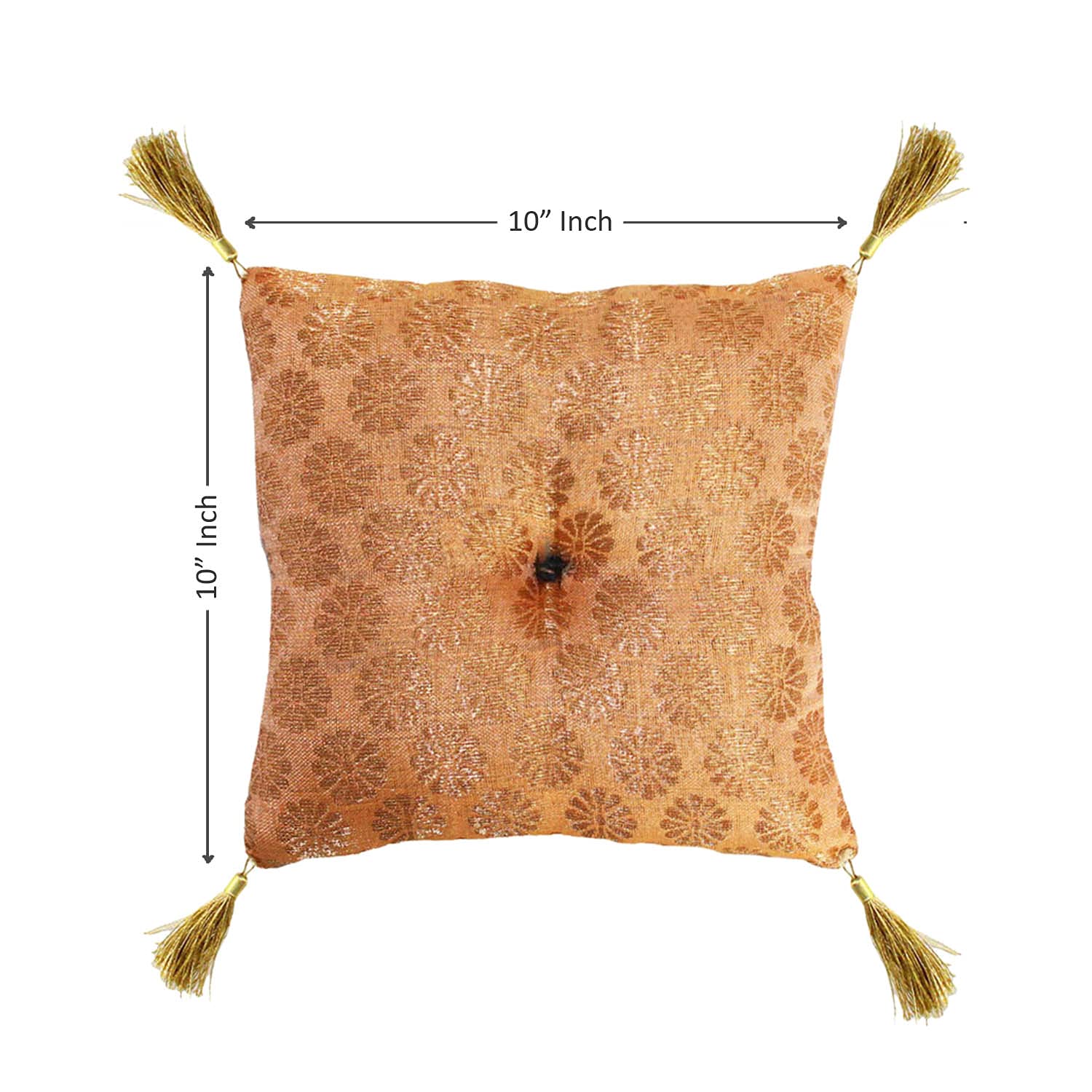 Cushion for Tibetan Singing Bowl Handmade Square Cushions Brocade Art Silk Home Decor Jewelry Display Pillow (10" x 10" Inch, Peach)