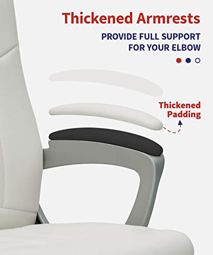 CLATINA Leather Office Executive Chair, Mid Back Computer Desk Chair with Lumbar Support and Padded Armrests, Ergonomic Adjustable Swivel Chair for Home, White