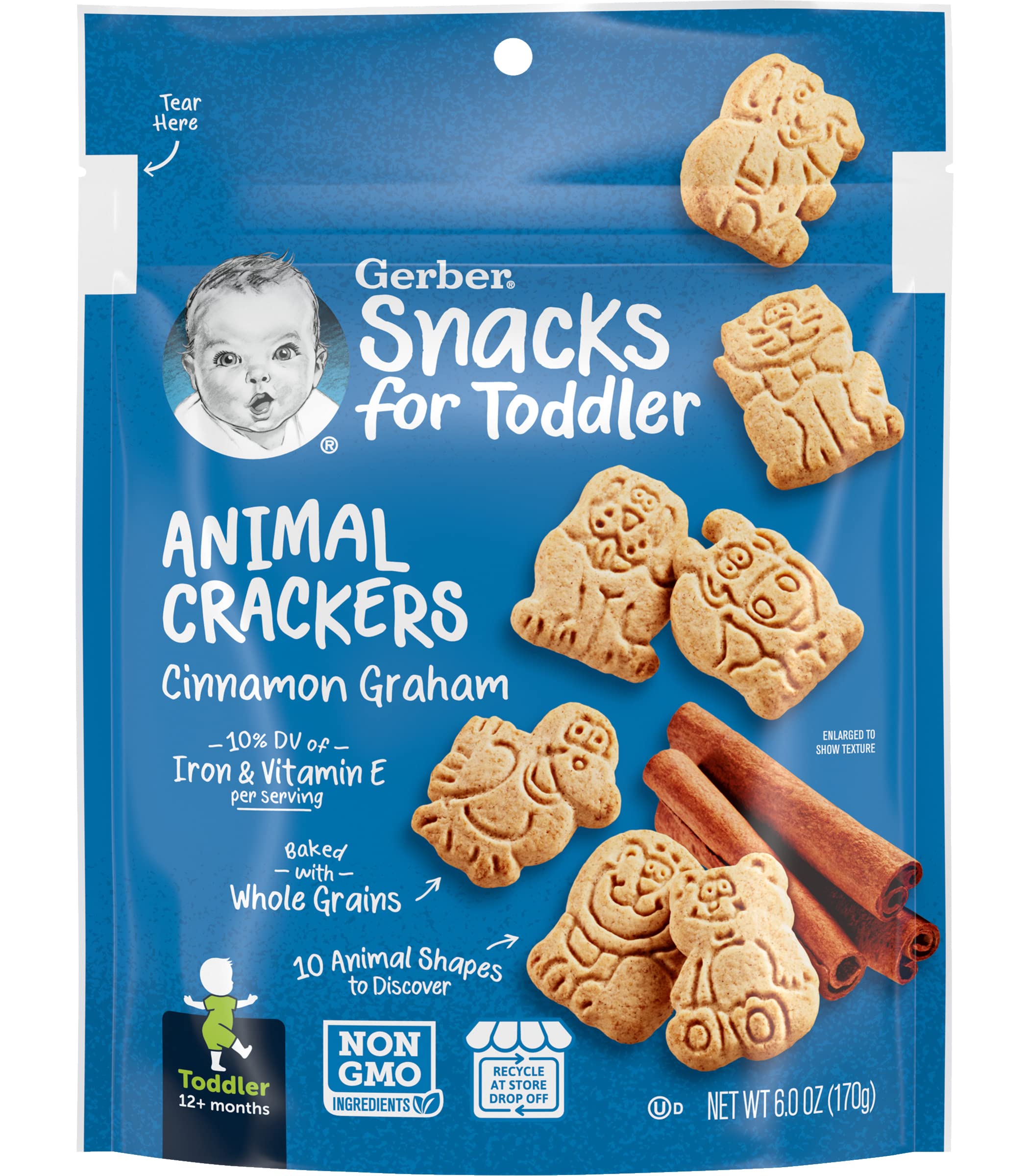 Gerber Graduates Cinnamon Graham Animal Crackers, 6 ounce (Pack of 12)