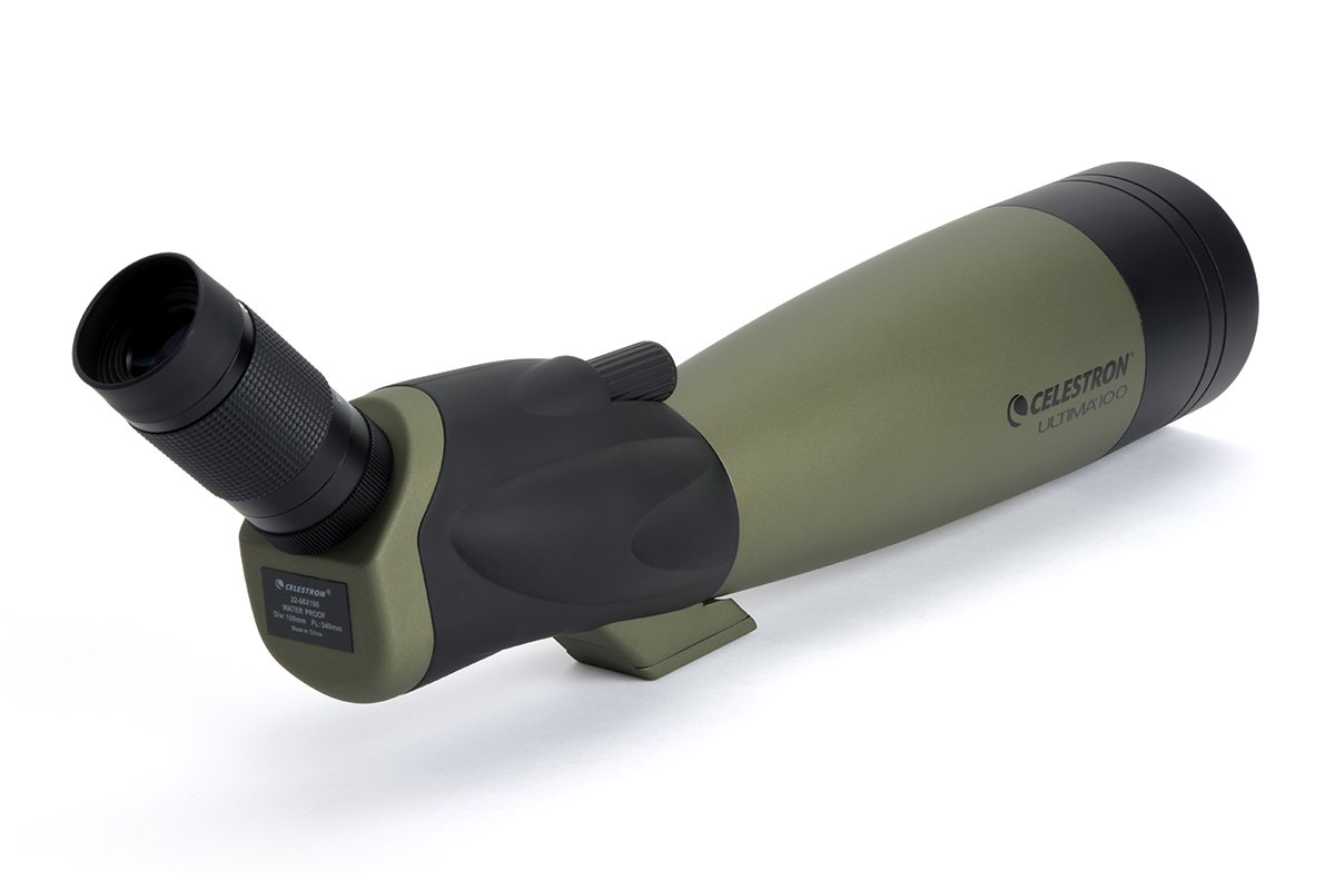 Celestron – Ultima 100 Angled Spotting Scope – 22 to 66x100mm Zoom Eyepiece – Multi-Coated Optics for Bird Watching, Wildlife, Scenery – Includes Soft Carrying Case & Heavy-Duty Altazimuth Tripod