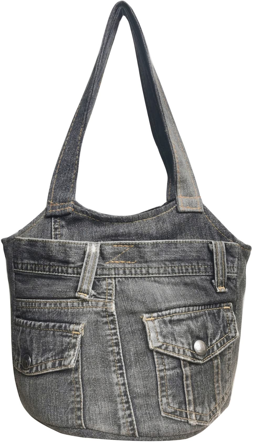 BDJ Upcycling Blue Denim Jean Round Shape Top-Handle Bucket Handbag for women (Round 5)