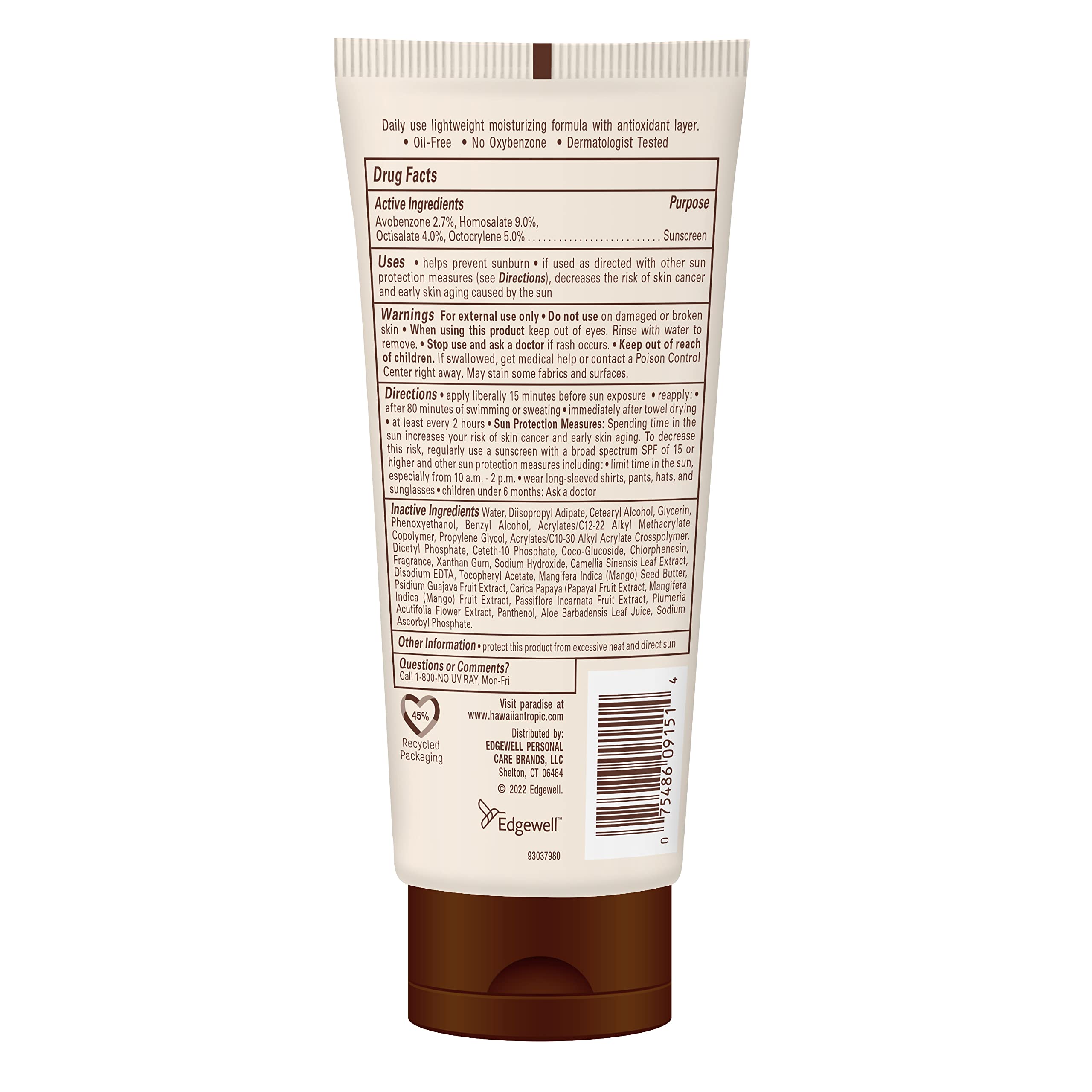 Hawaiian Tropic Skin Defense Sunscreen Lotion SPF 50, 6oz | SPF 50 Sunscreen Lotion with Green Tea Extract, Sunscreen Body Lotion, Oxybenzone Free Sunscreen, 6oz